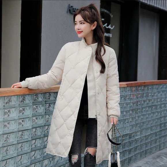 SHEIN | Jackets & Coats | Cream Quilted Long Puffy Coat | Poshmark